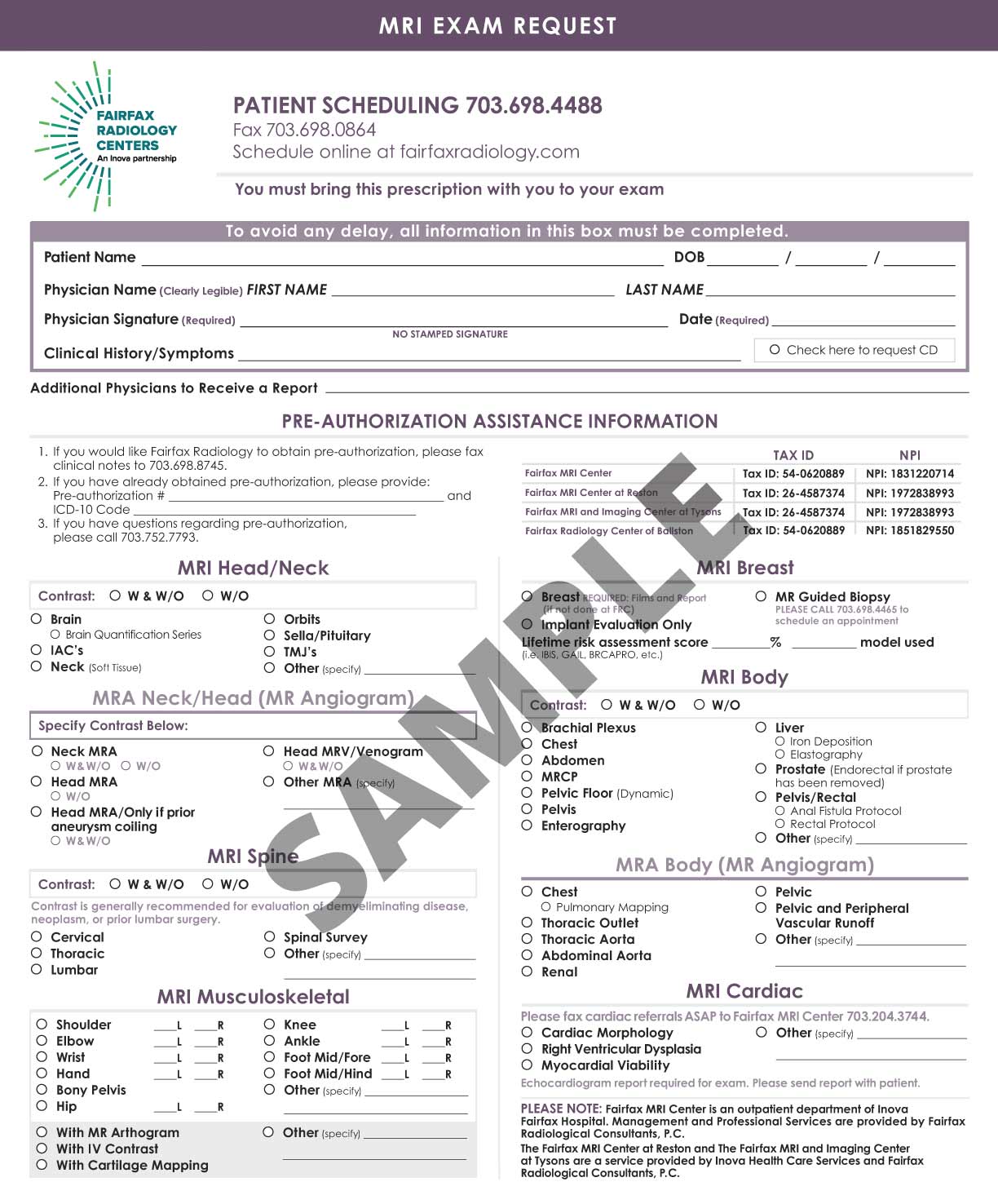 Referral Pad Request | Fairfax Radiological Consultants